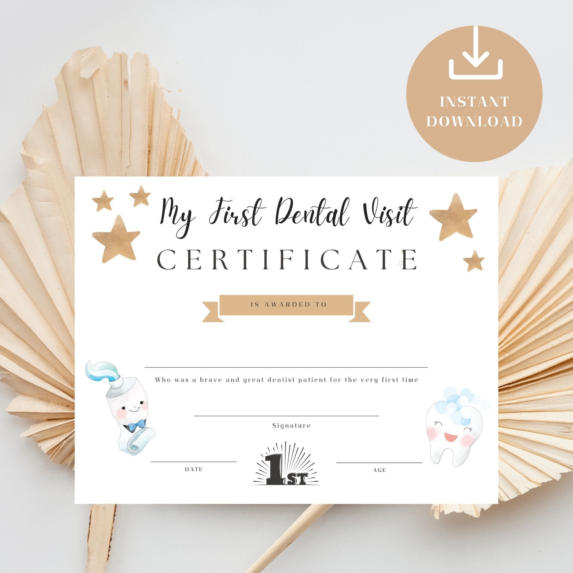 First Dental Visit Certificate: Baby Milestone Keepsake (PDF) - Etsy