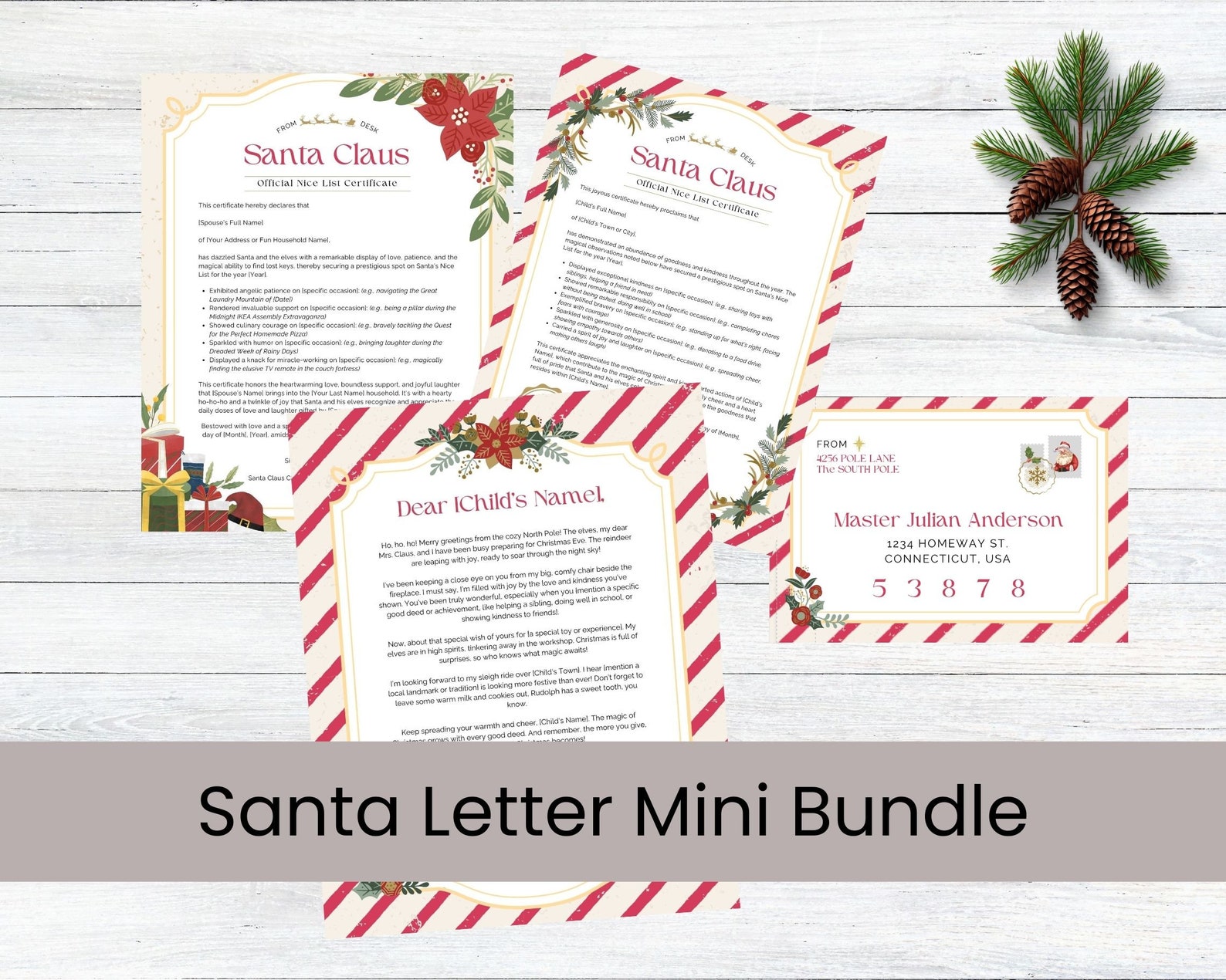 EDITABLE BUNDLE Approved Letter From Santa Envelope File + Nice List ...