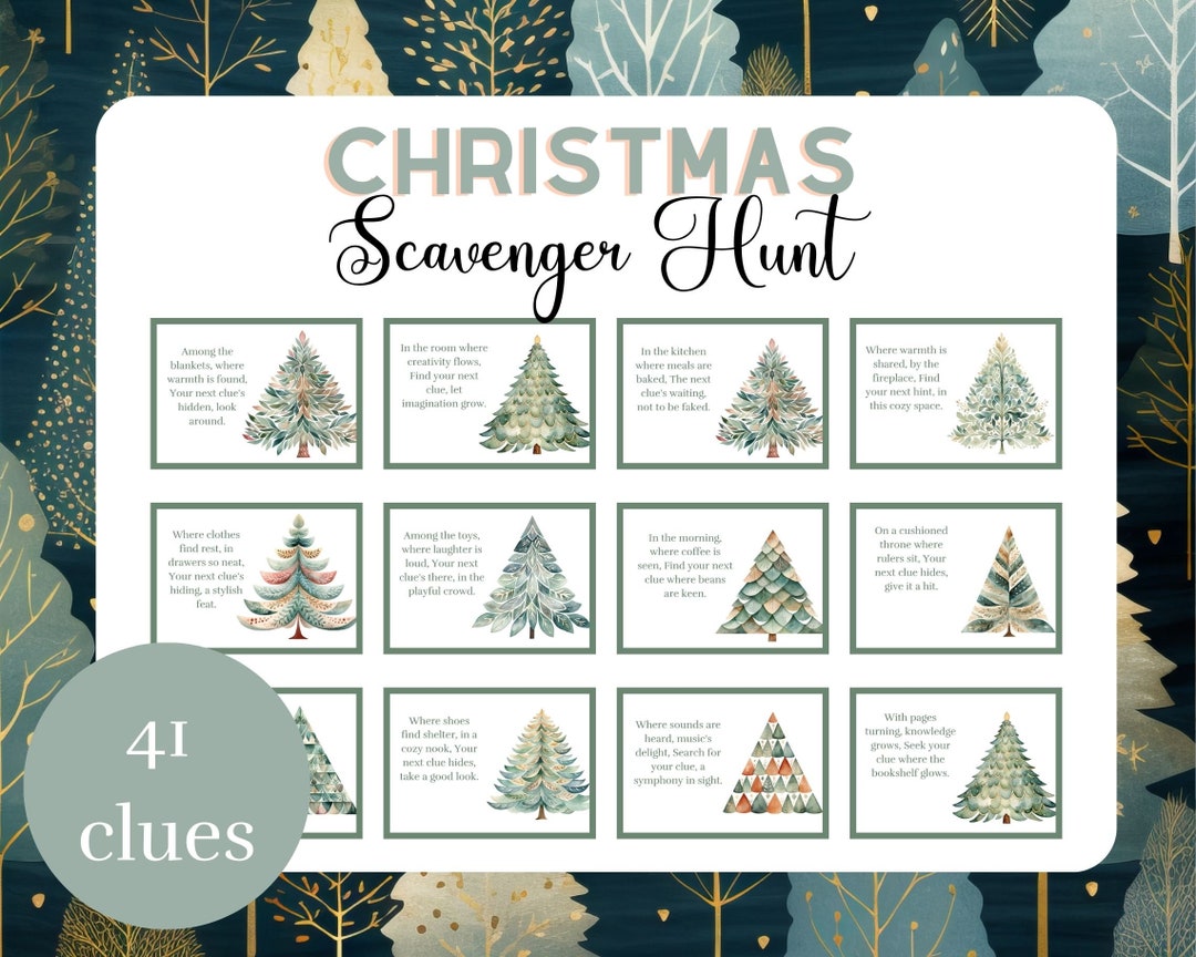 Indoor Christmas Scavenger Hunt Clues, Kids Young Teens Tweens, Easy ...