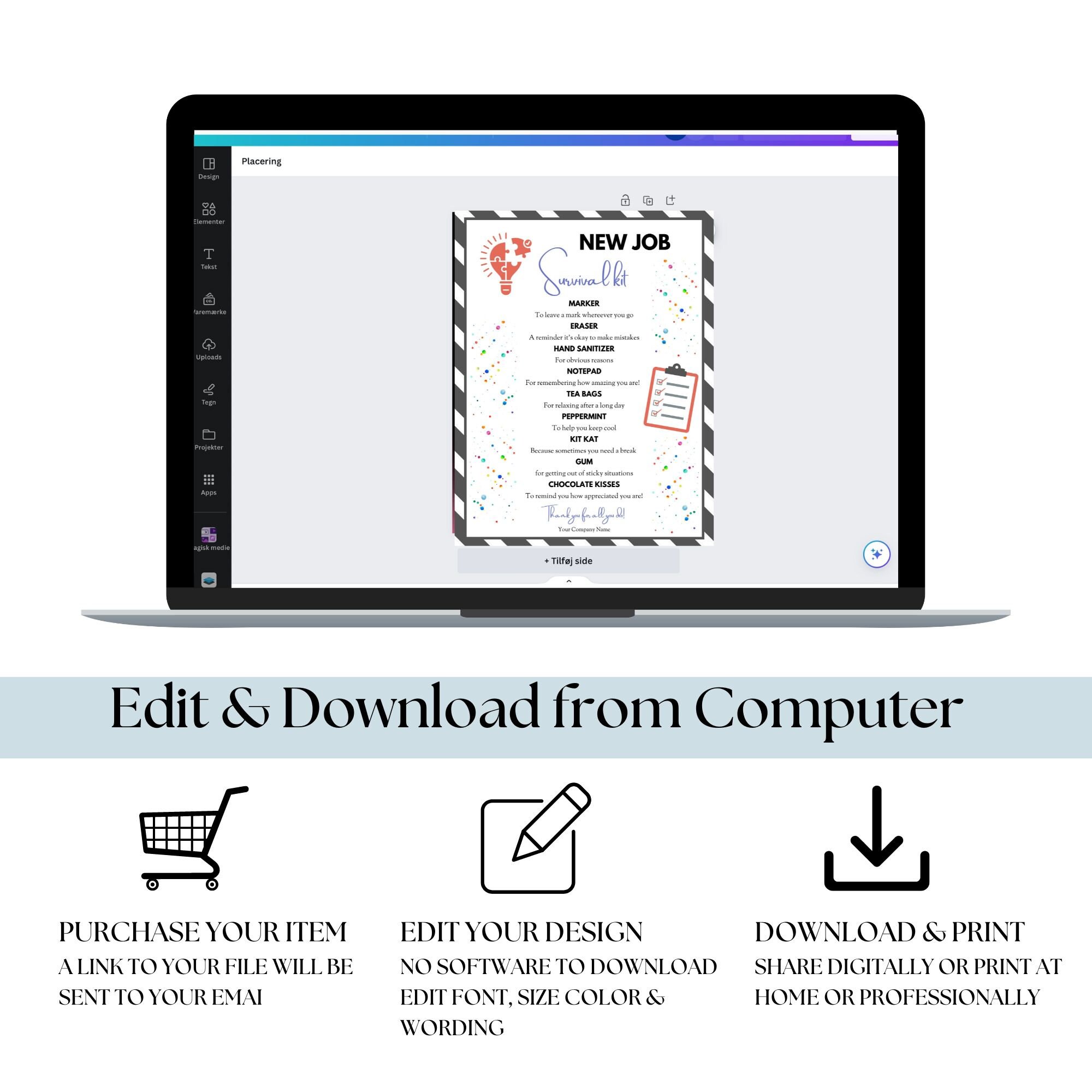 New Employee Survival Kit, New Job Tag Editable Template, Career ...
