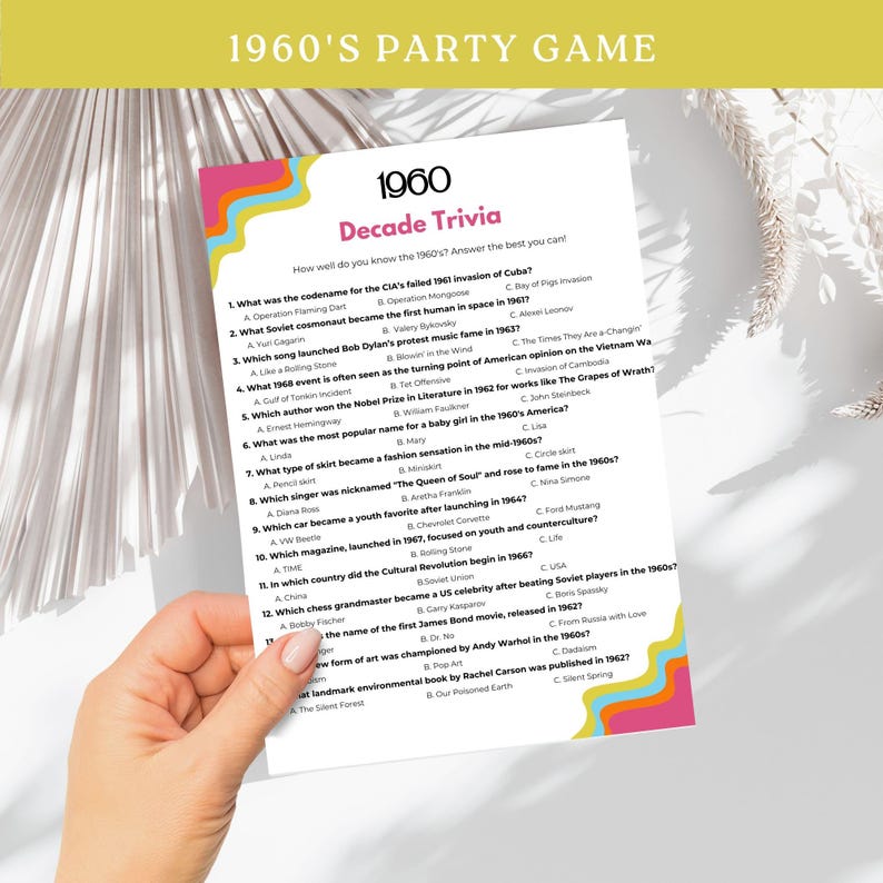 1960s Decade Trivia Game: 60th Birthday Party (digital Download) - Etsy