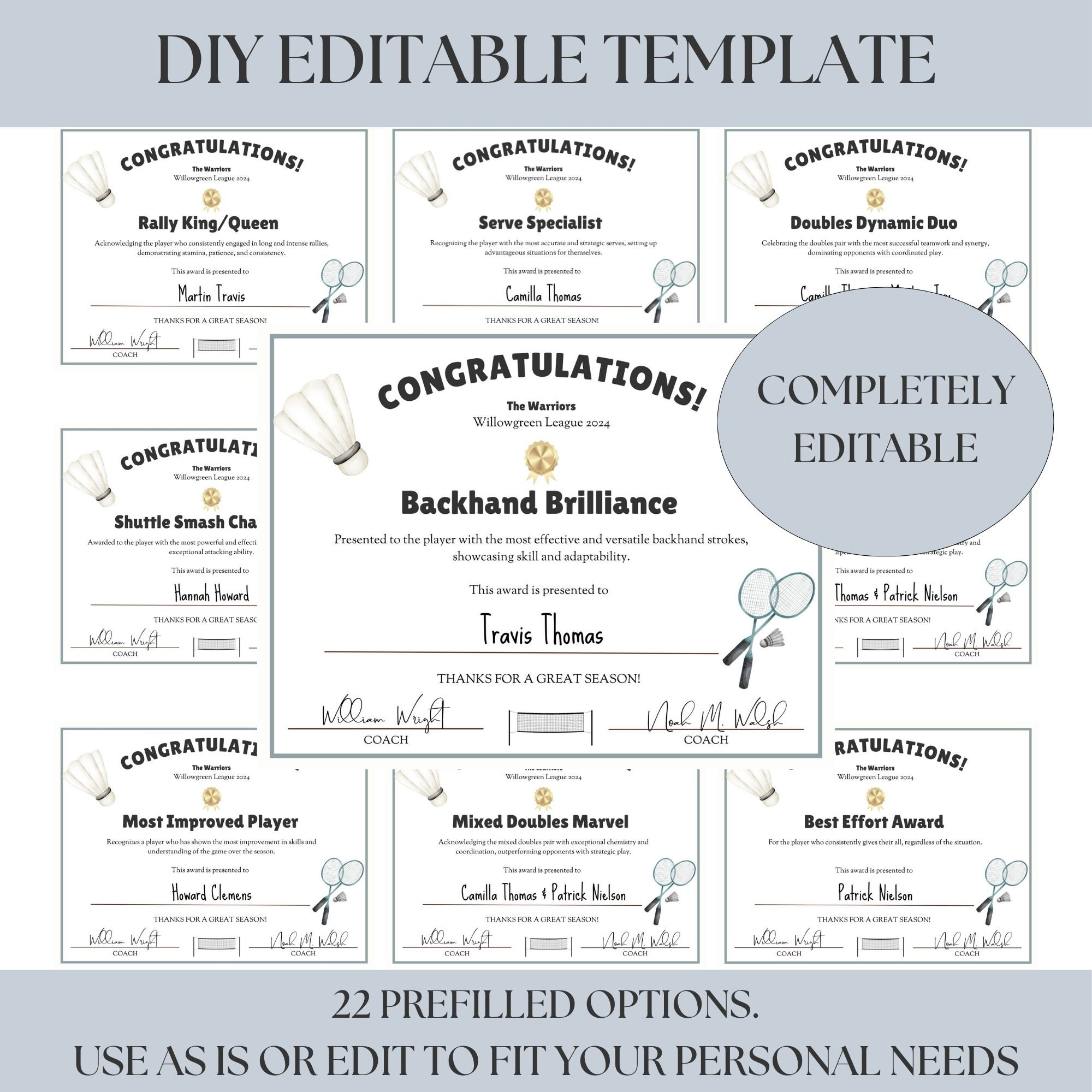 Badminton Award Certificate, Ceremony Certificates, End of Season ...