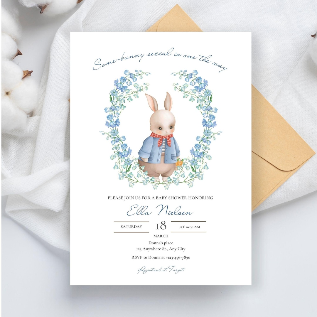 Rabbit Baby Shower Invitation, Somebunny Special is on the Way, Classic ...