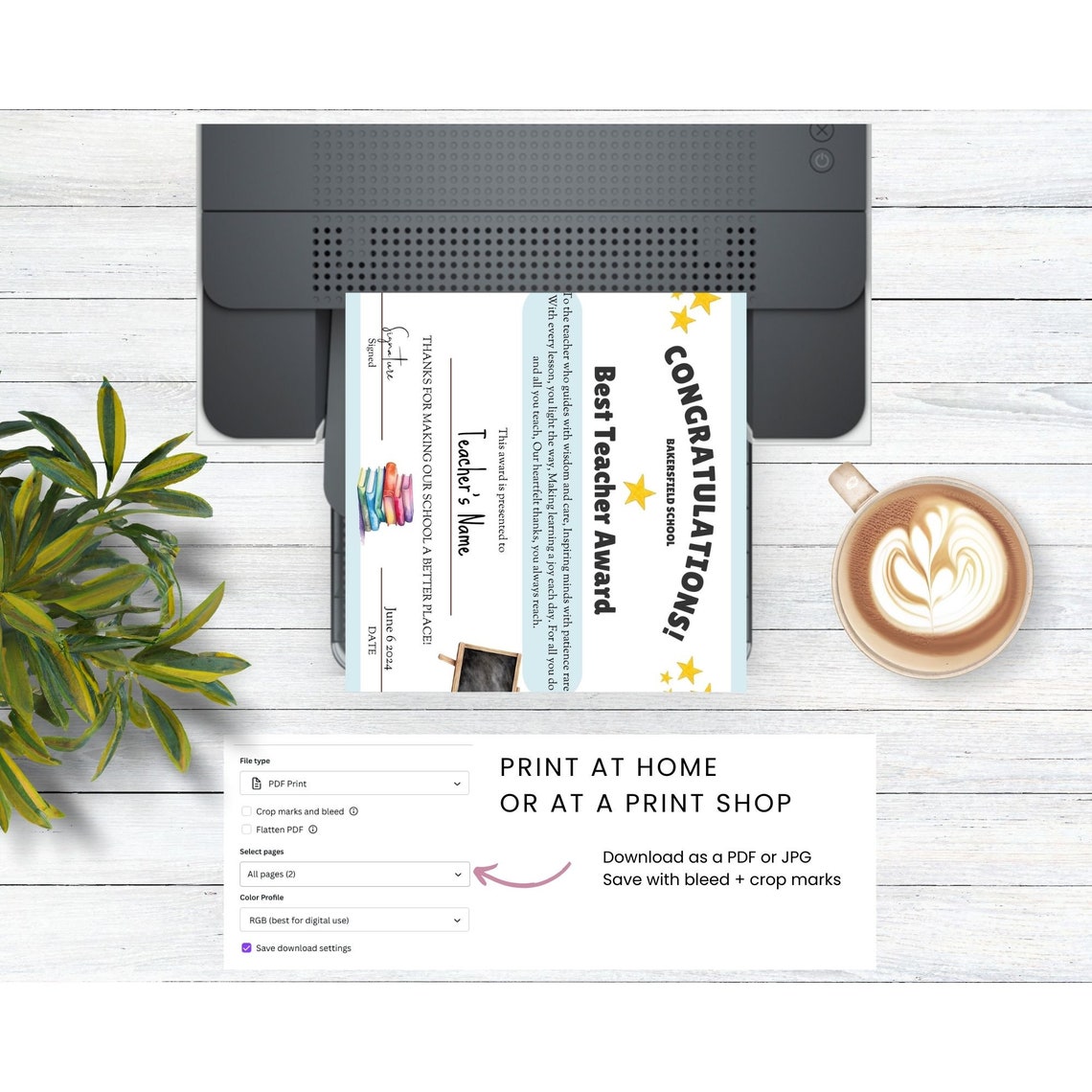 Editable Best Teacher Award Certificate, End of Year Gift (canva ...