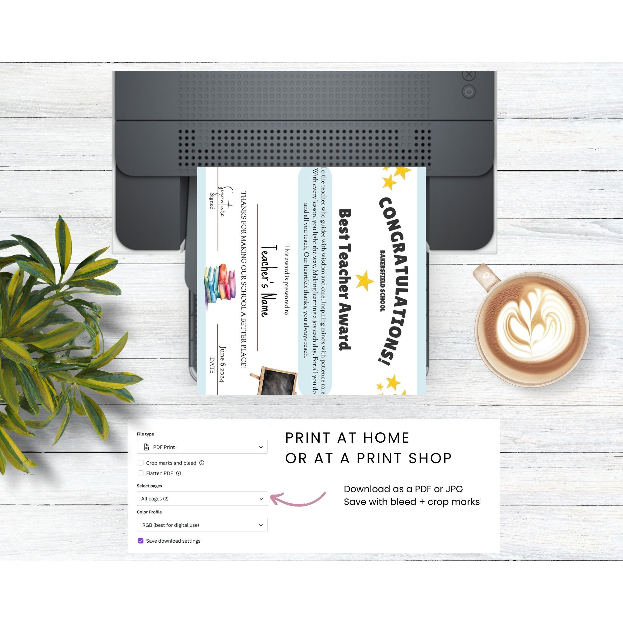 Best Teacher Award Certificate, End of School Year Appreciation, Gift ...