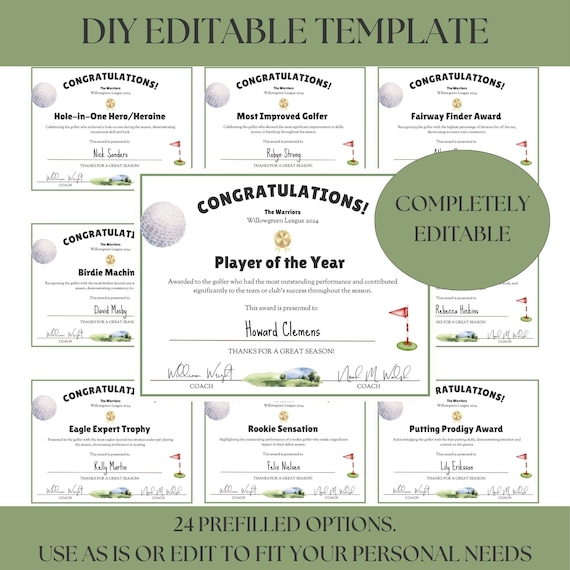 Printable Golf Certificates Templates