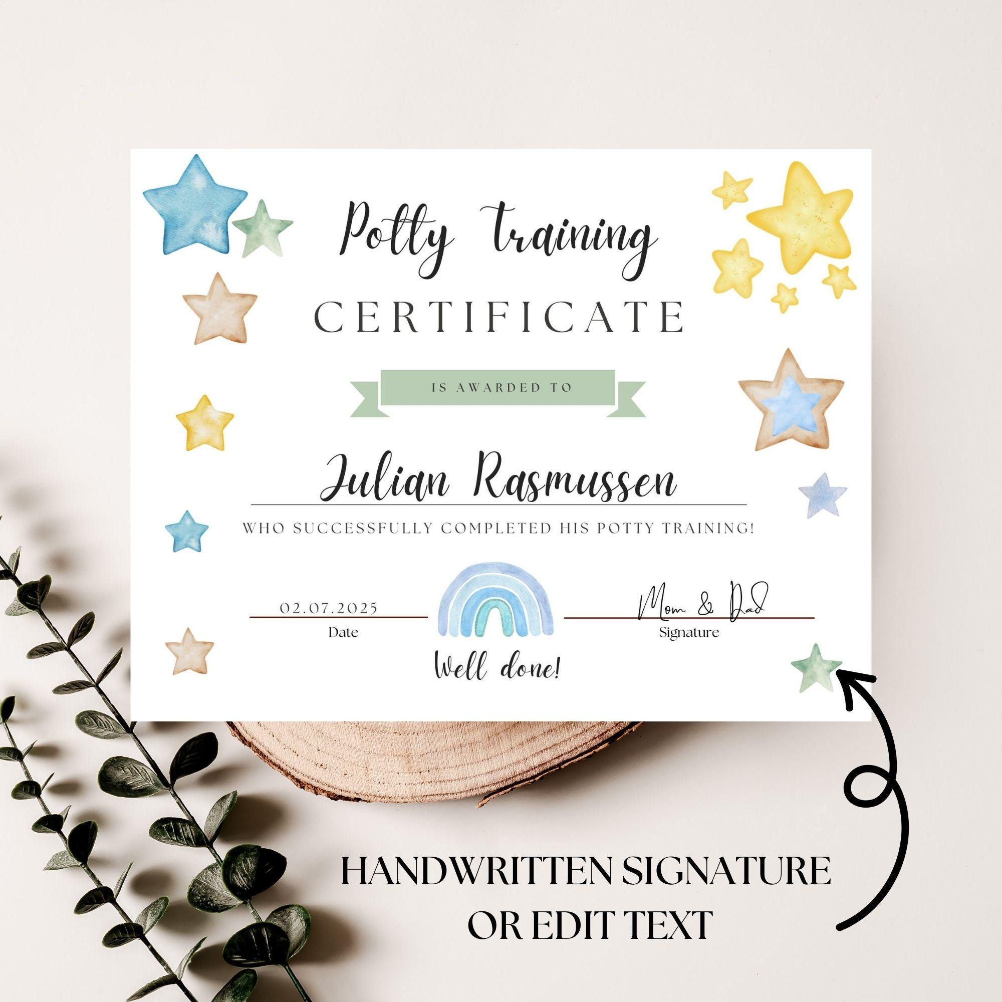 Potty Training Award Certificate: Editable Milestone Keepsake (digital ...