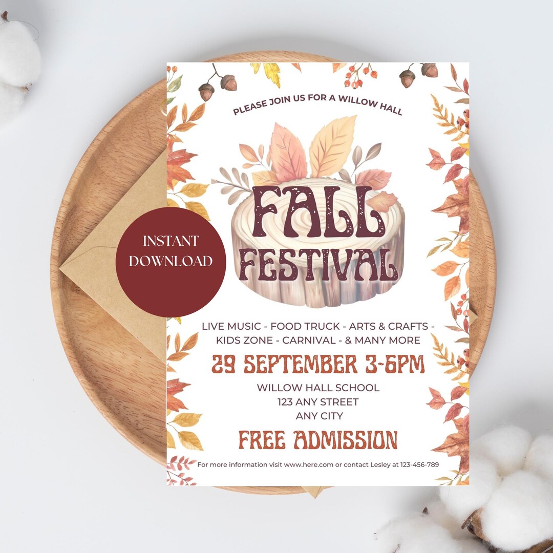 Editable Fall Harvest Festival Flyer: Autumn Thanksgiving Invite ...