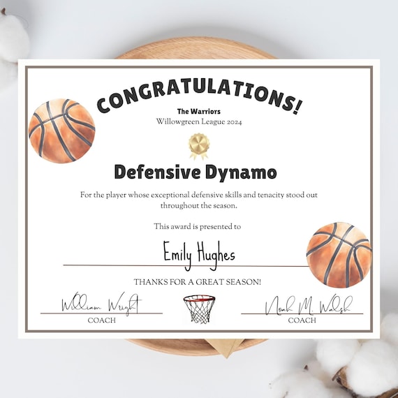 Basketball Award Certificates Editable Basketball End Of Season Awards