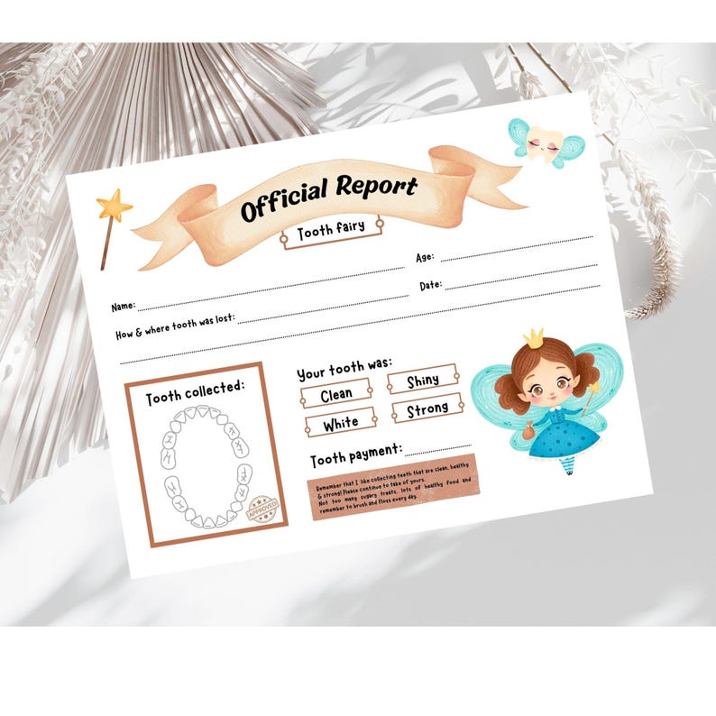 Tooth Fairy Official Report Receipt: Lost Tooth Certificate (PDF) - Etsy