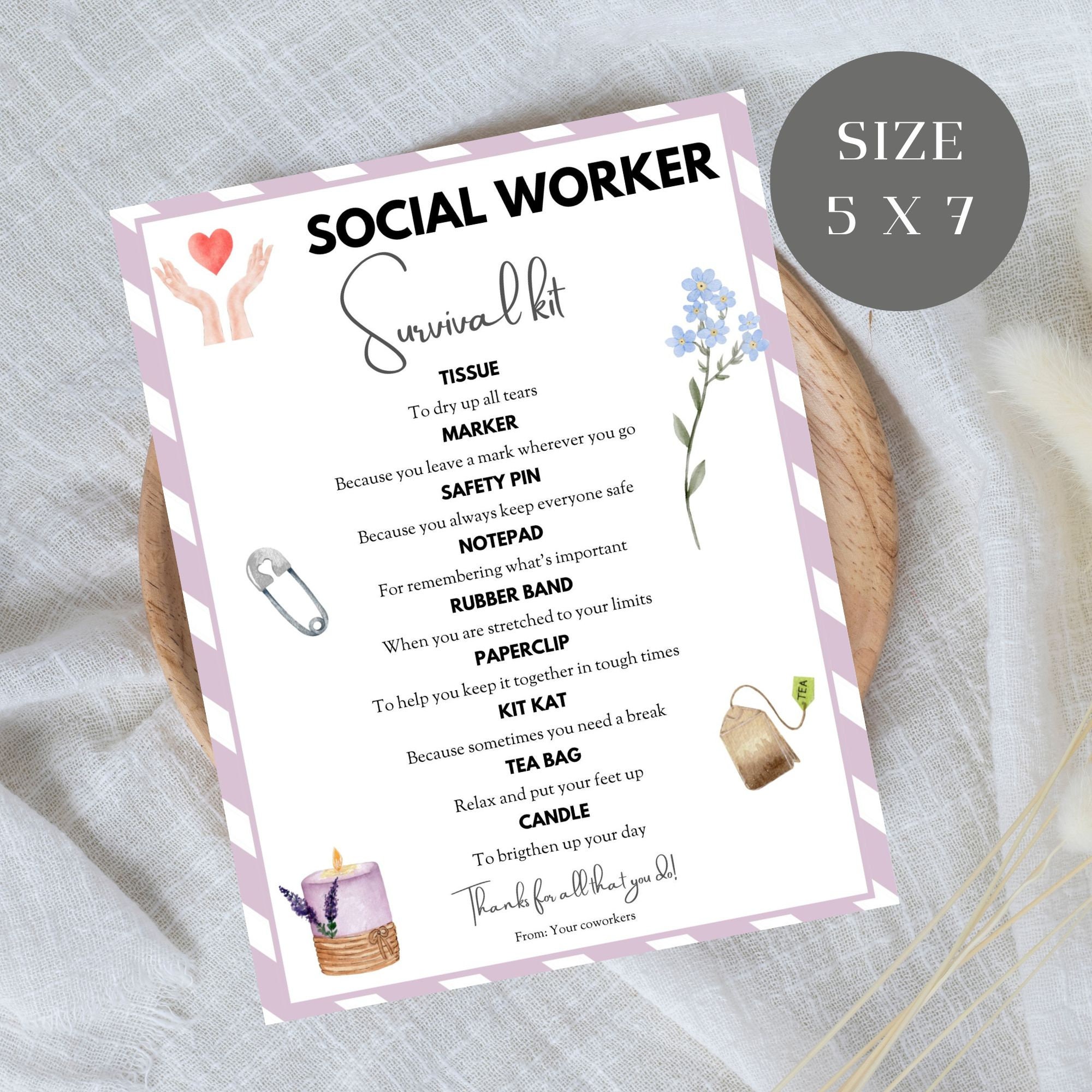 Social Worker Survival Kit Printable: Appreciation Gift (editable ...