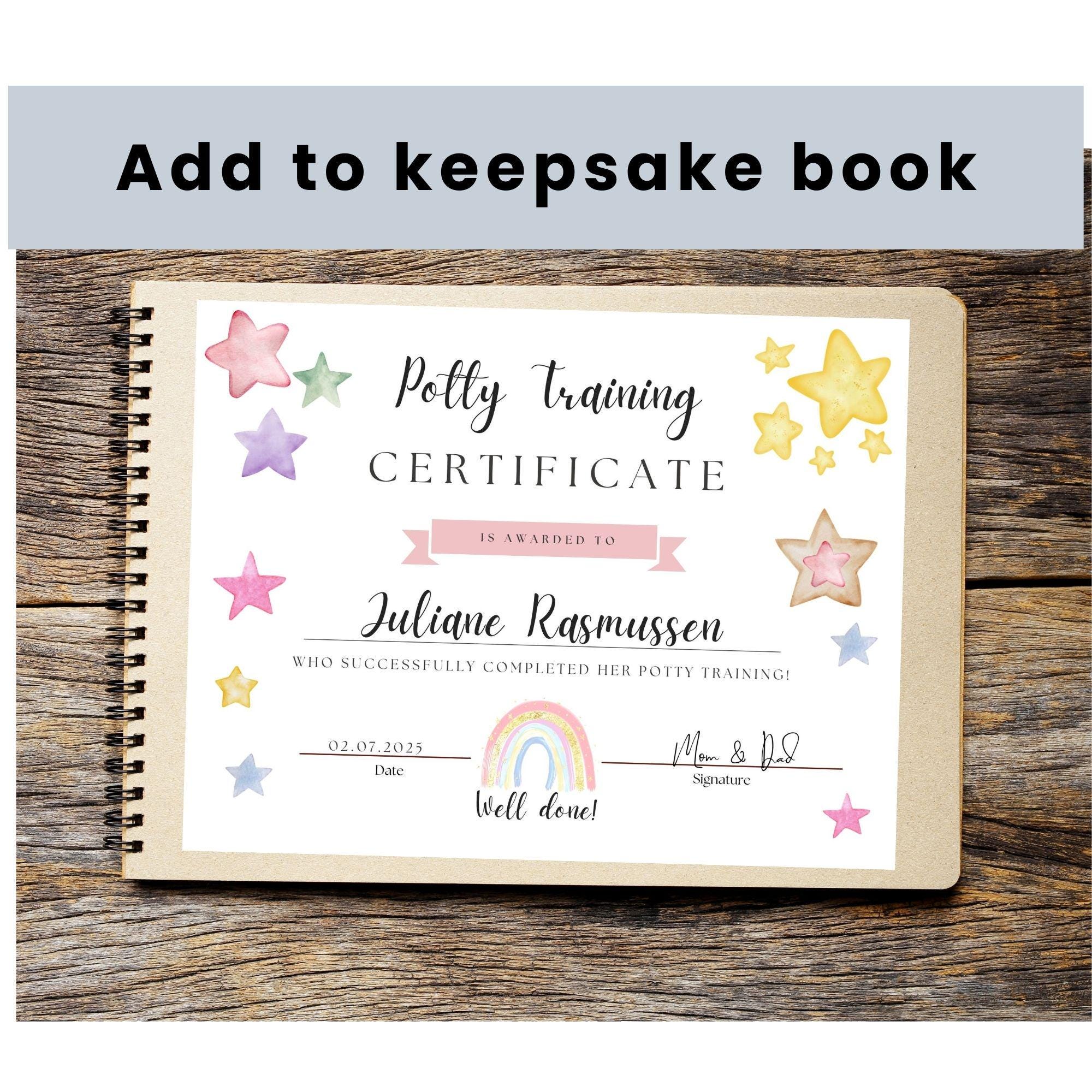 Potty Training Award Certificate for Kids, Toddler's Award, Editable ...