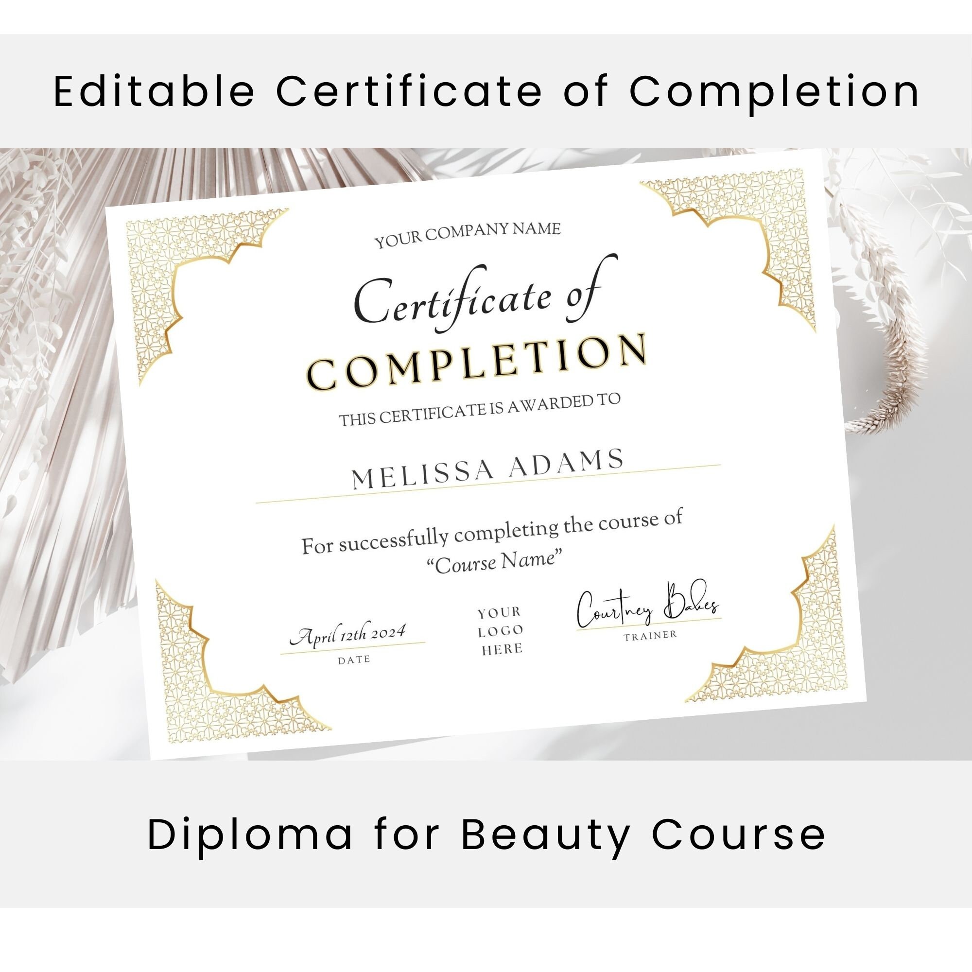 Certificate of Completion Makeup Class, Printable Course Diploma ...