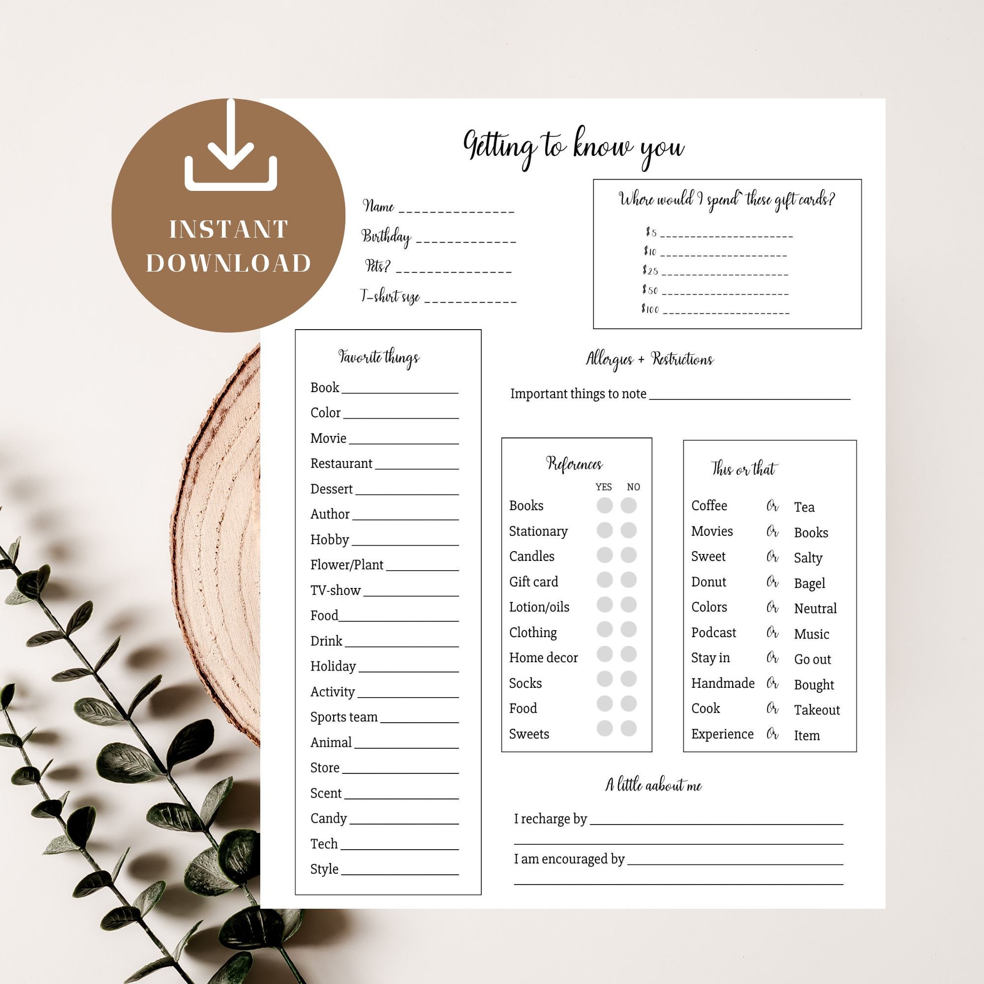 Editable My Favorite Things List: Employee & Coworker Gift (digital ...