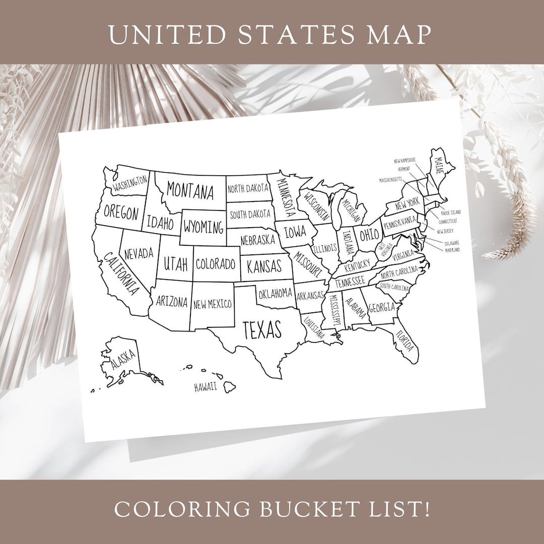 USA Travel Map: 50 States Checklist, Coloring Page (PDF) - Etsy