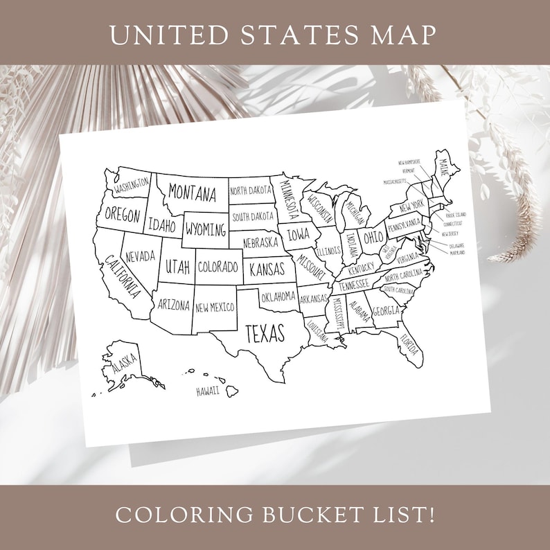 USA Travel Map: 50 States Checklist, Coloring Page (PDF) - Etsy