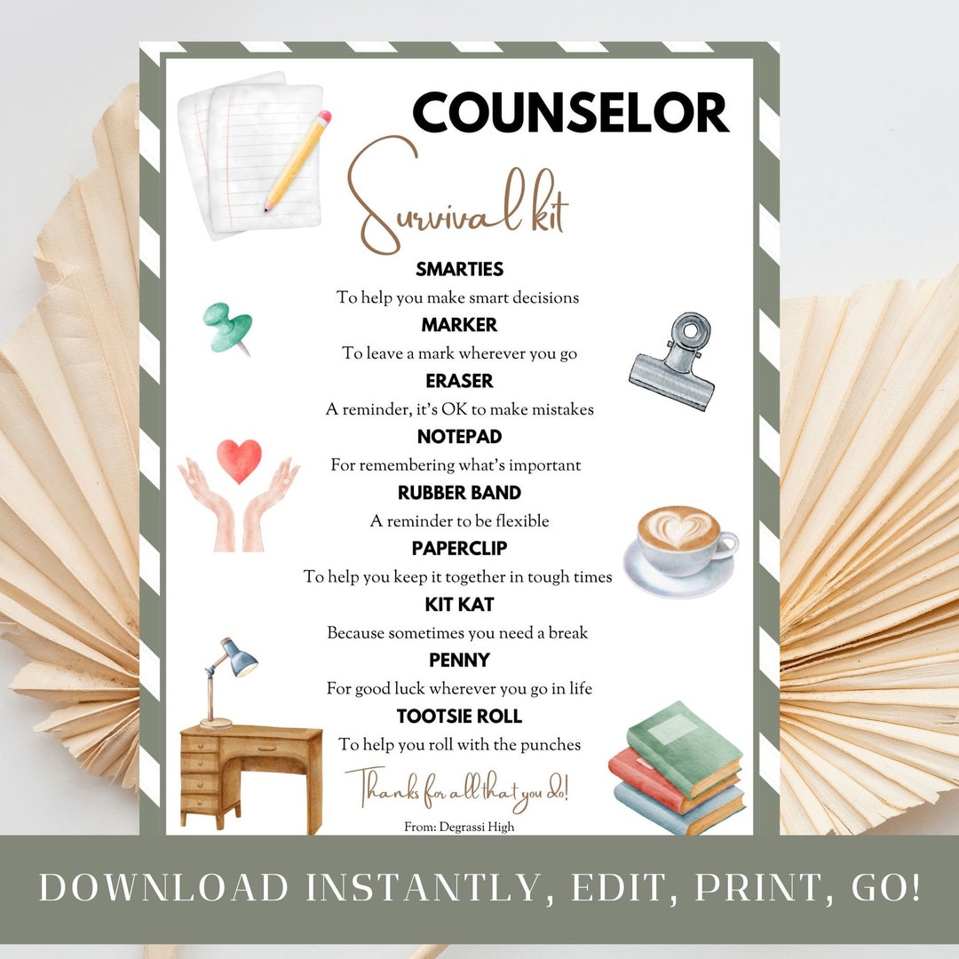 Counselor Survival Kit, Printable, Back to School PTA PTO, Thank You ...