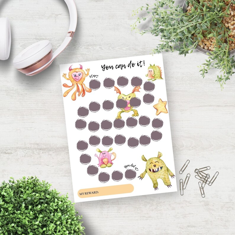 Cute Monsters You Can Do It Reward Chart, Printable Behavior, Pink ...