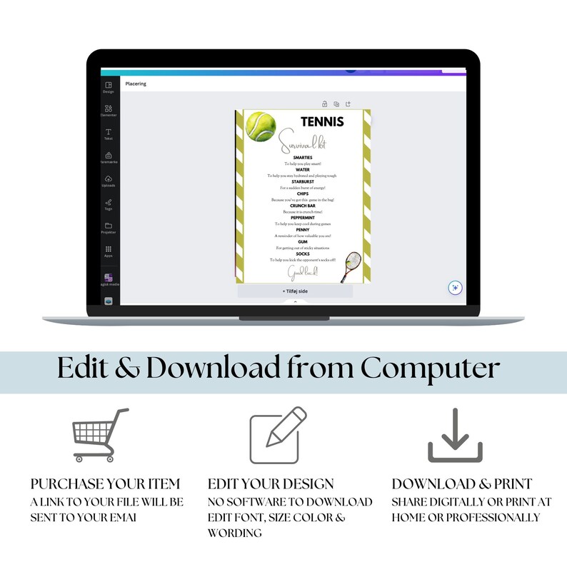 Tennis Survival Kit zum Ausdrucken, viel Glück Geschenkkorb Idee ...