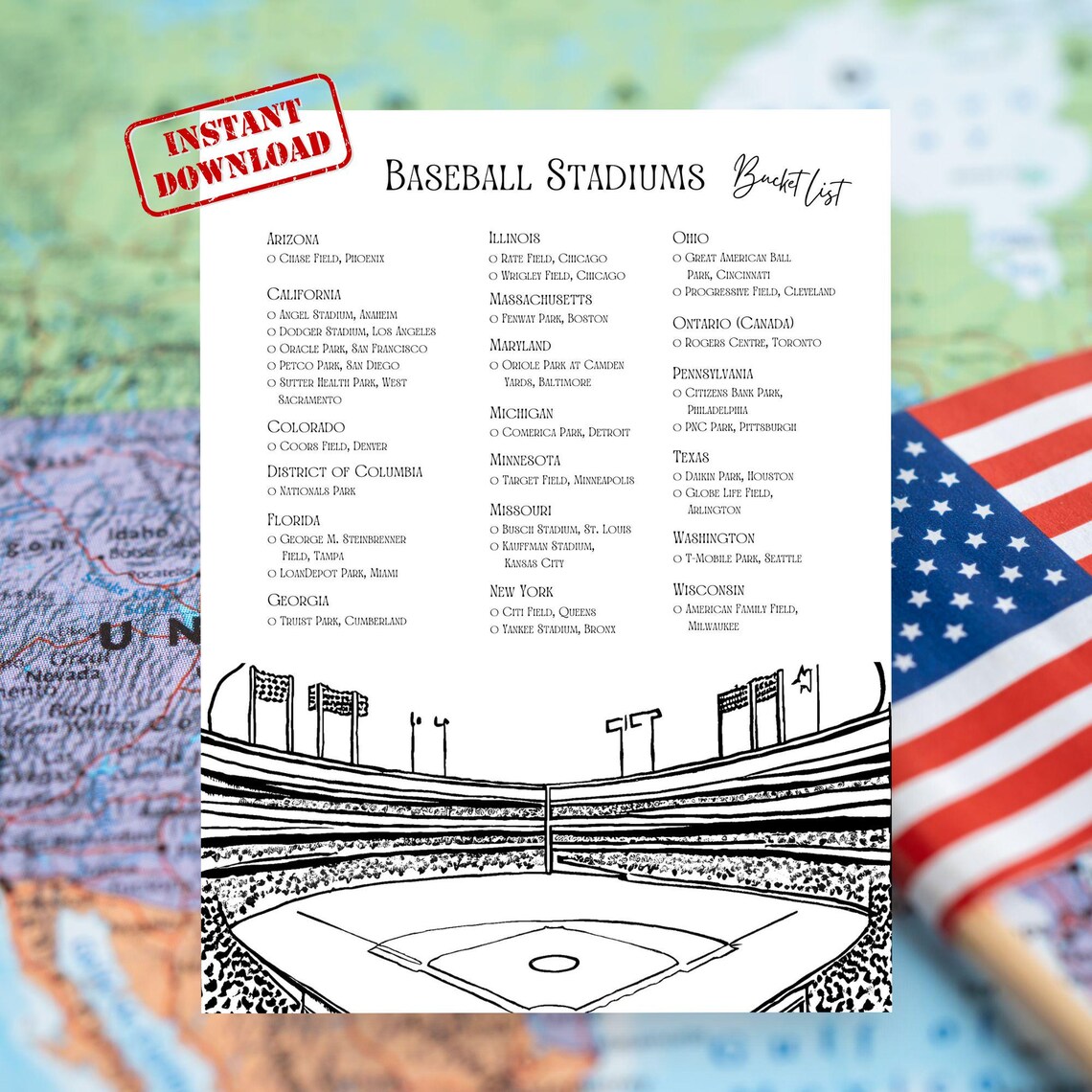 US Baseball Stadiums Bucket List: Travel Checklist (PDF) - Etsy