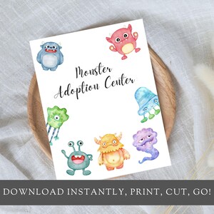 Adopt a Monster Sign & Certificate: Halloween Birthday Party Game (PDF ...