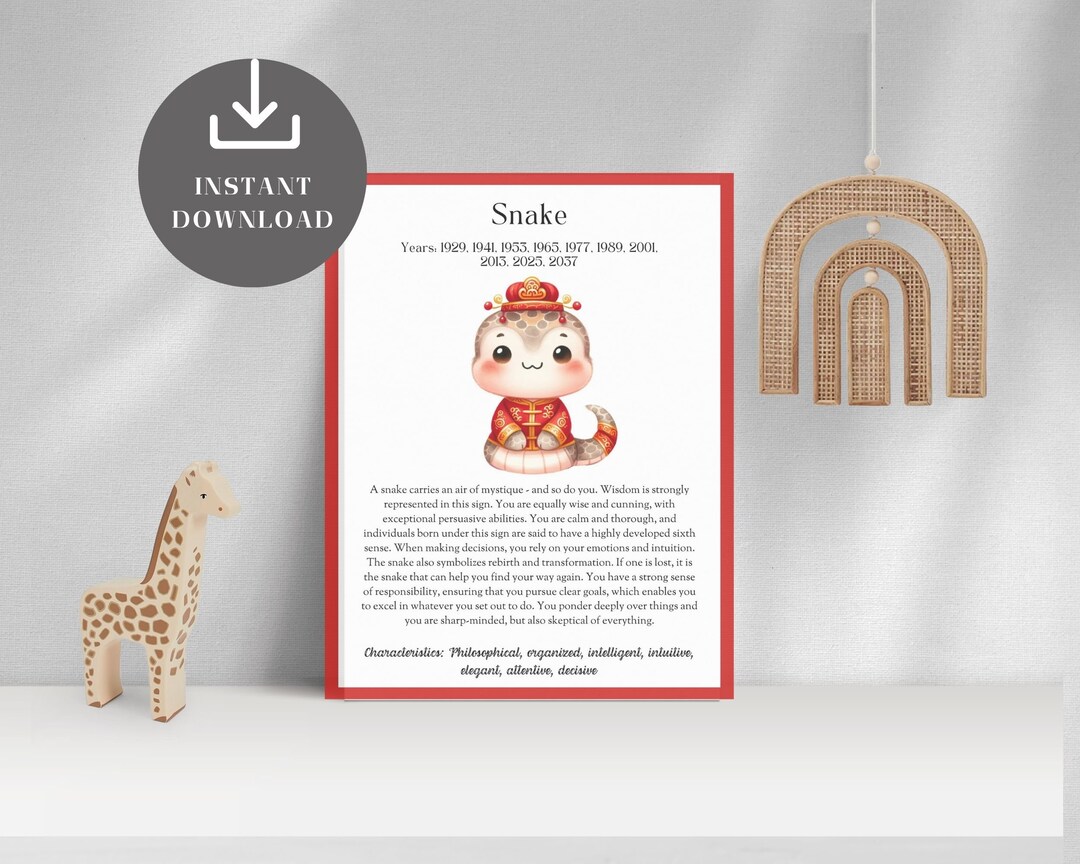 Snake Zodiac Poster: Chinese New Year Nursery Art (digital Download) - Etsy