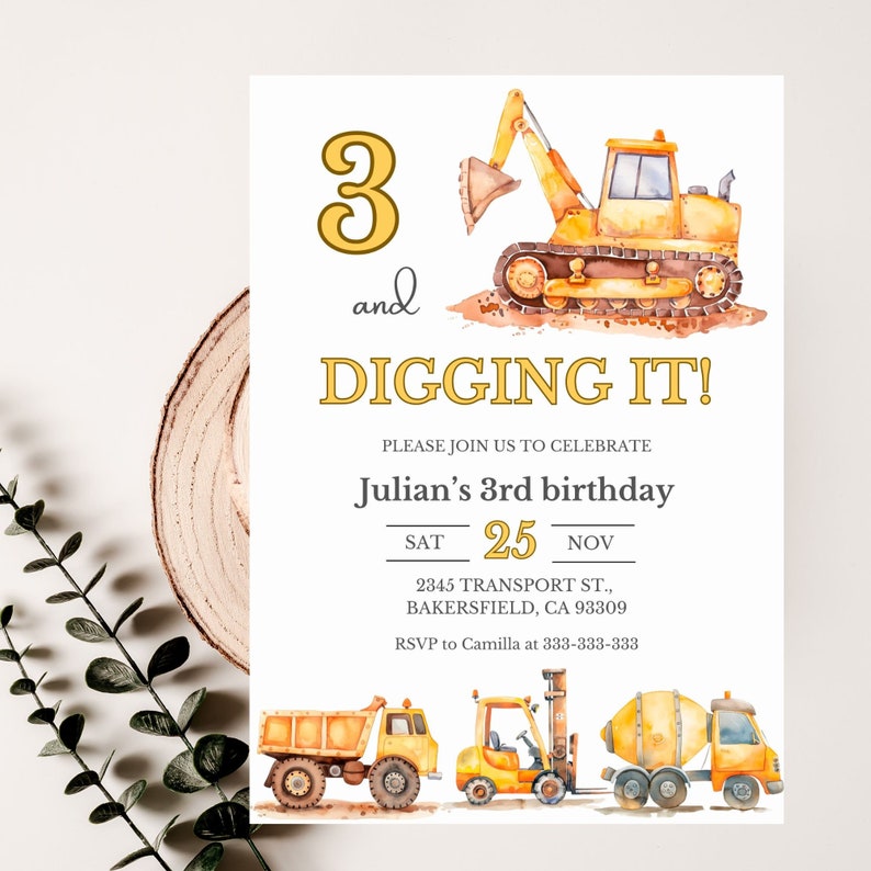 Construction Birthday Invitation, Dirty 3rdy Invite, Boy Turning Three ...