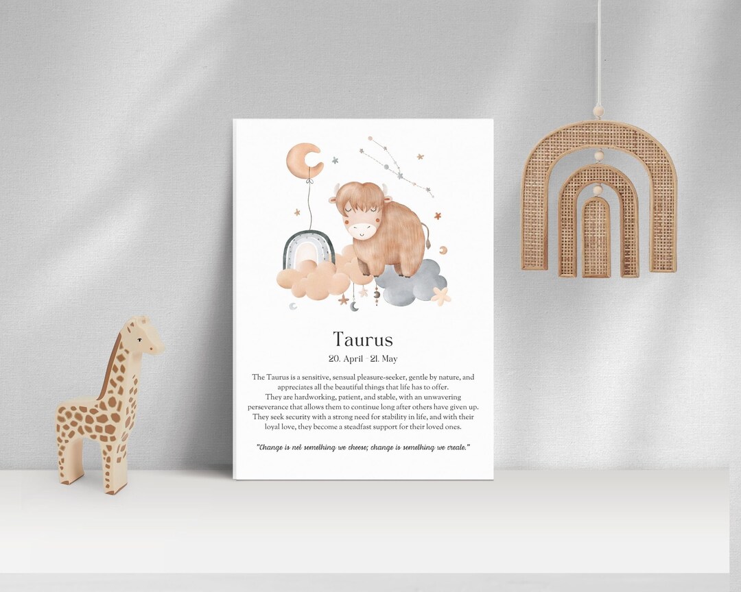 Taurus Zodiac Sign Poster for Kids, Horoscope Quote & Description, Boho ...