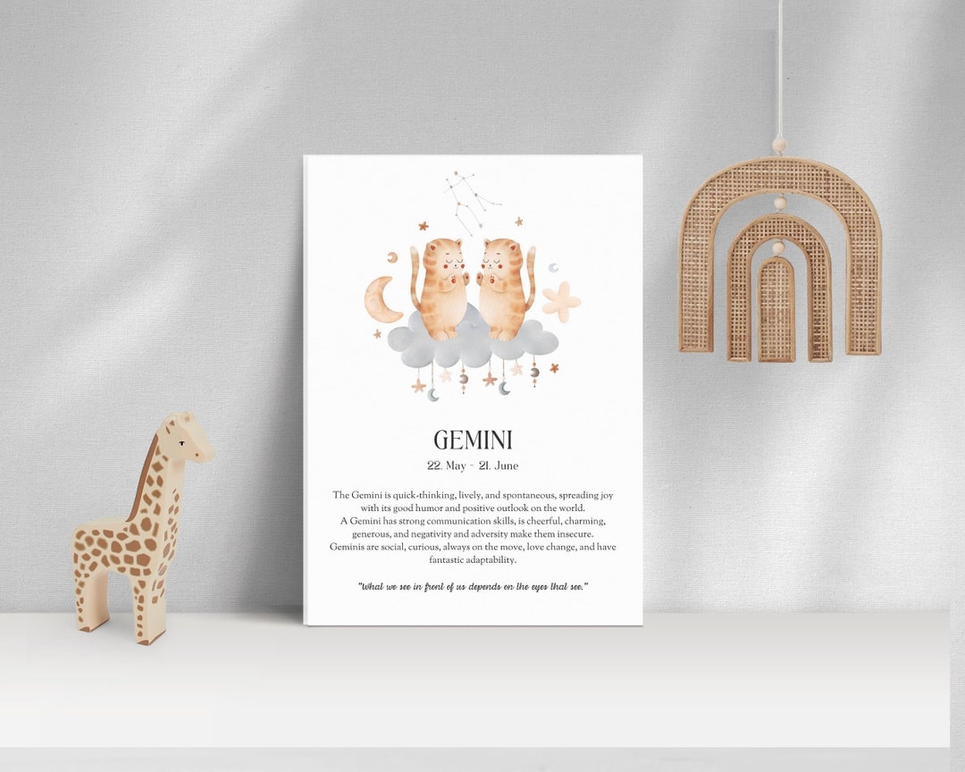 Gemini Zodiac Sign Poster for Kids, Zodiac Quotes & Description, Boho ...