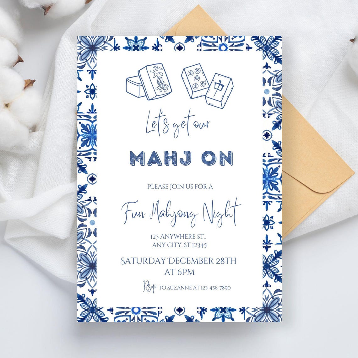 Mahjong Birthday Invitation, Mahj on Party, Mahjong Lessons Invite ...