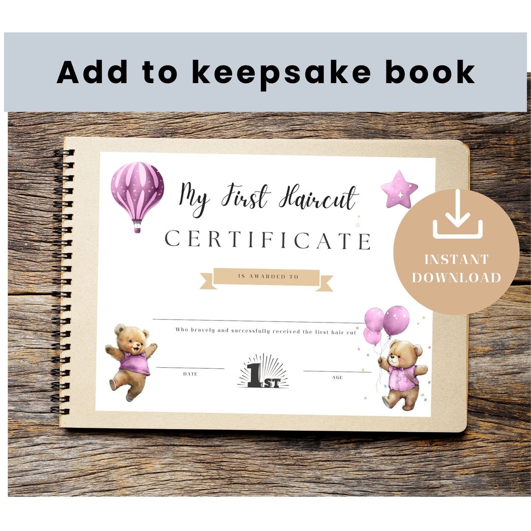 Girl First Haircut Certificate, My First Baby Milestone Keepsake ...