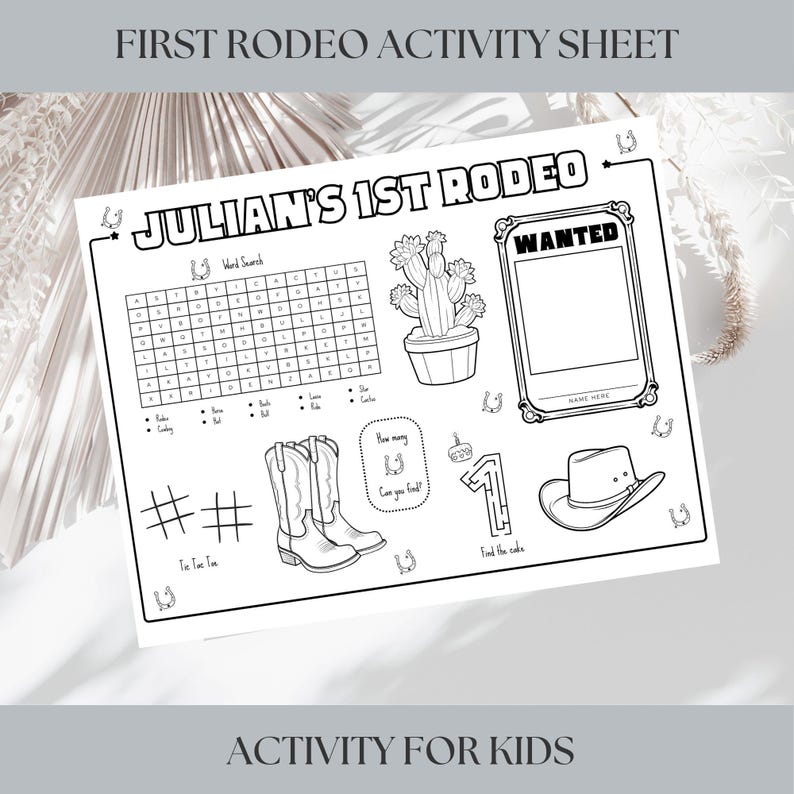 First Rodeo Birthday Party Coloring Page, EDITABLE Kids Activity Sheet ...