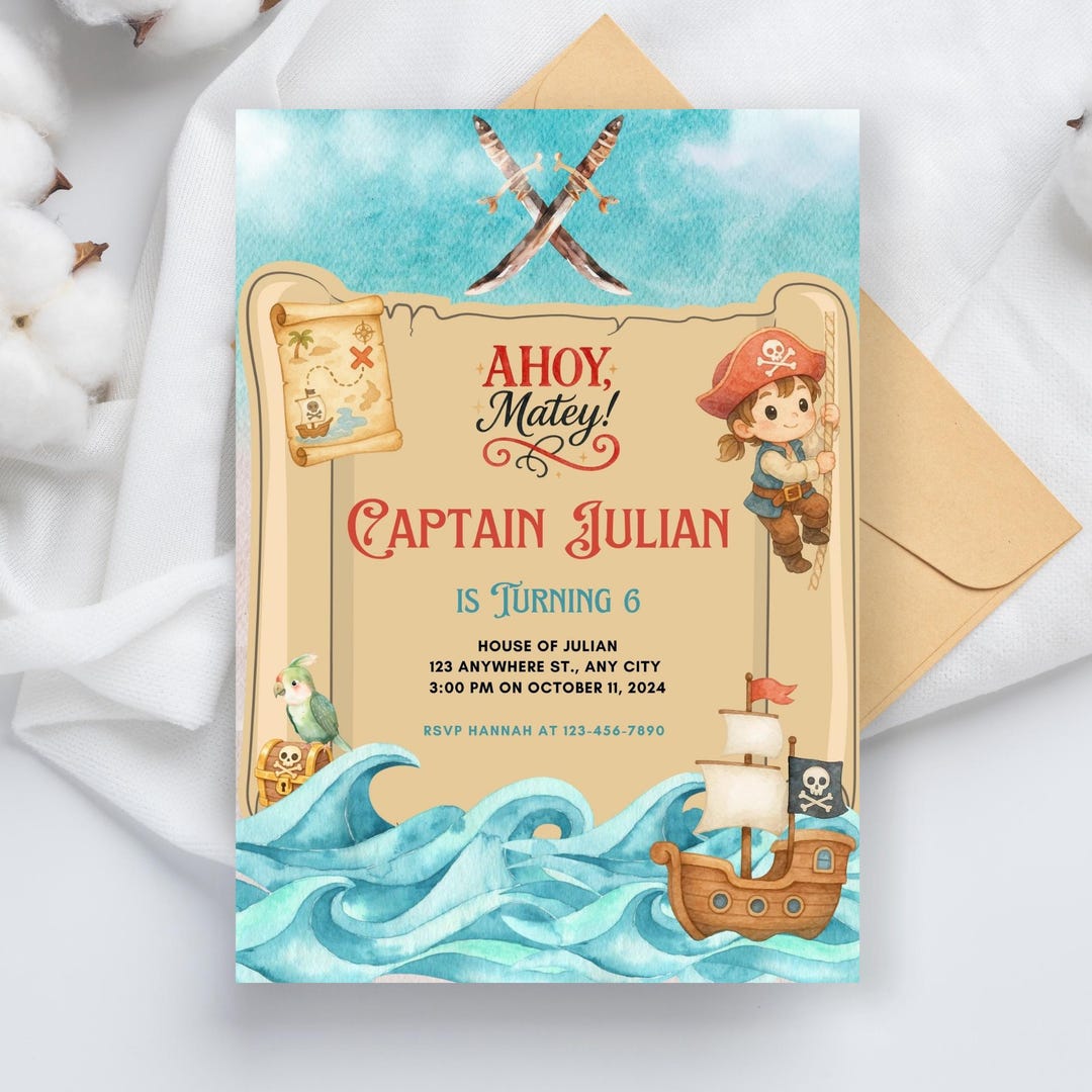 Editable Pirate Birthday Invitation: Ahoy Matey Theme (digital Download ...