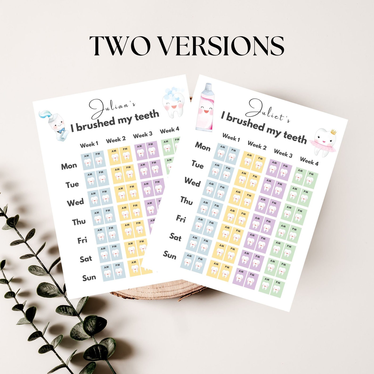 Brush Your Teeth Reward Chart, Printable Editable Daily Checklist for ...