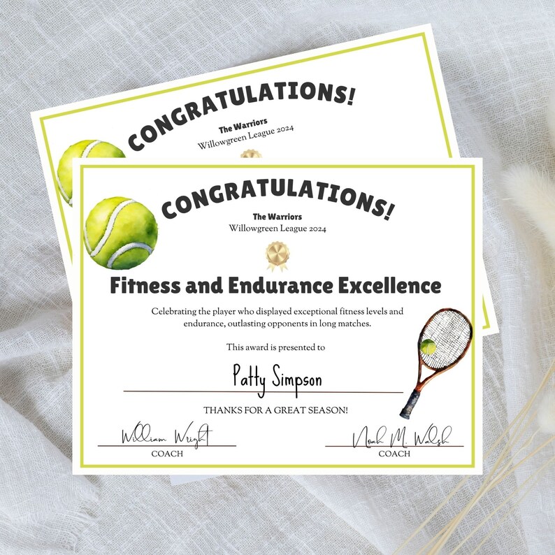 Editable Tennis Award Certificates: Team Banquet Template (canva) - Etsy