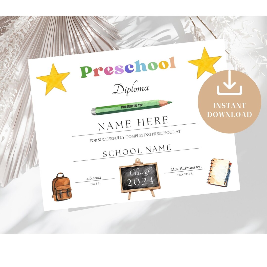 Editable Preschool Diploma: Graduation Keepsake (digital Download) - Etsy
