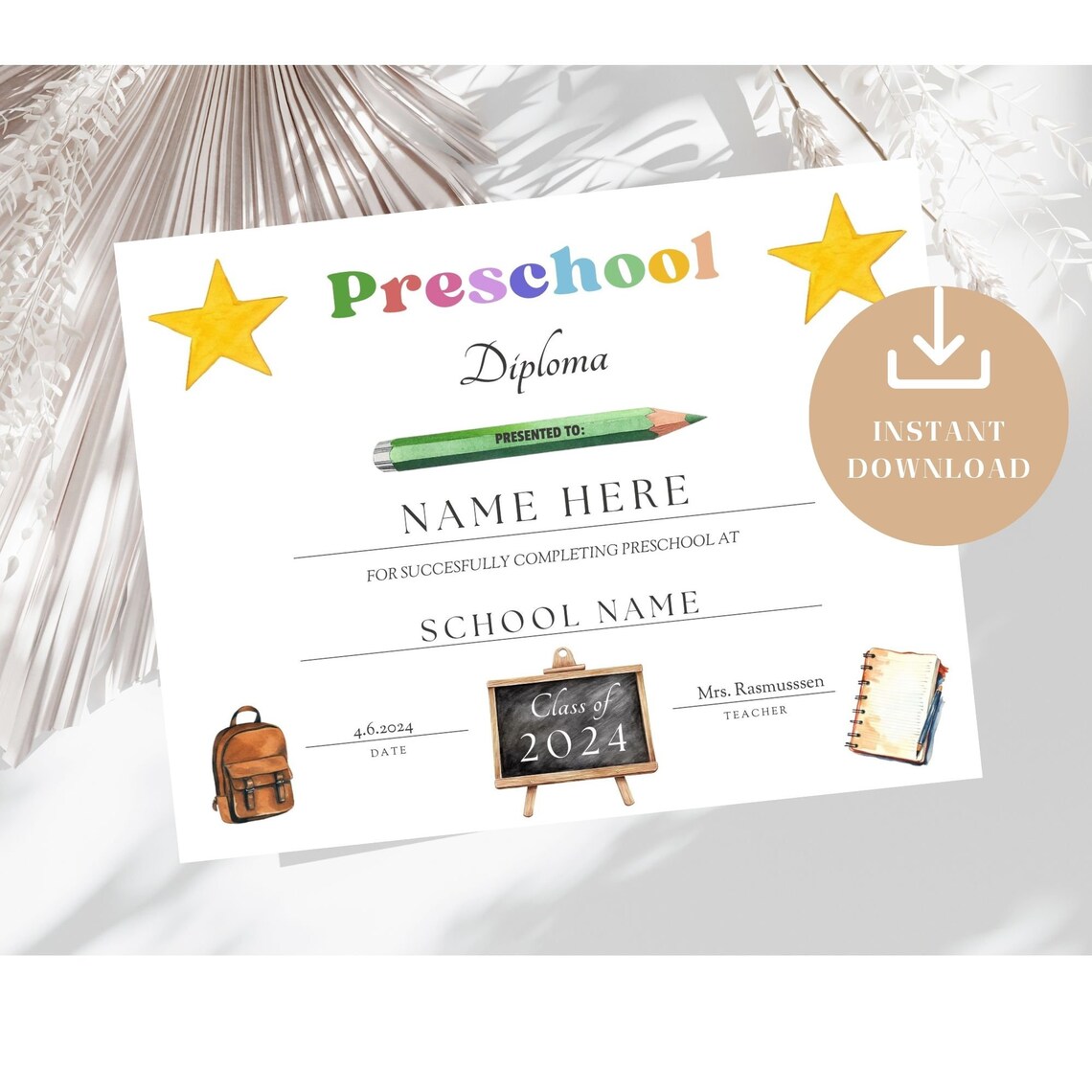 Certificate of Completion Preschool, Milestone Keepsake, Graduate ...