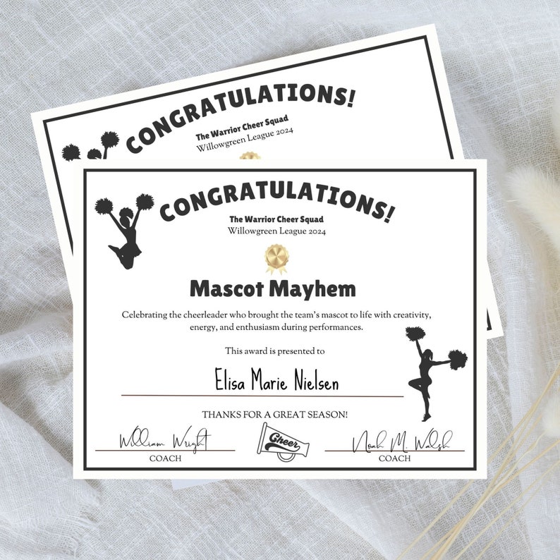Editable Cheerleading Award Certificate: Team Banquet Template (canva ...