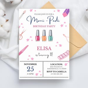 Nail Salon Birthday Invitations, Mani Pedi Party Invite, Girl Tween ...