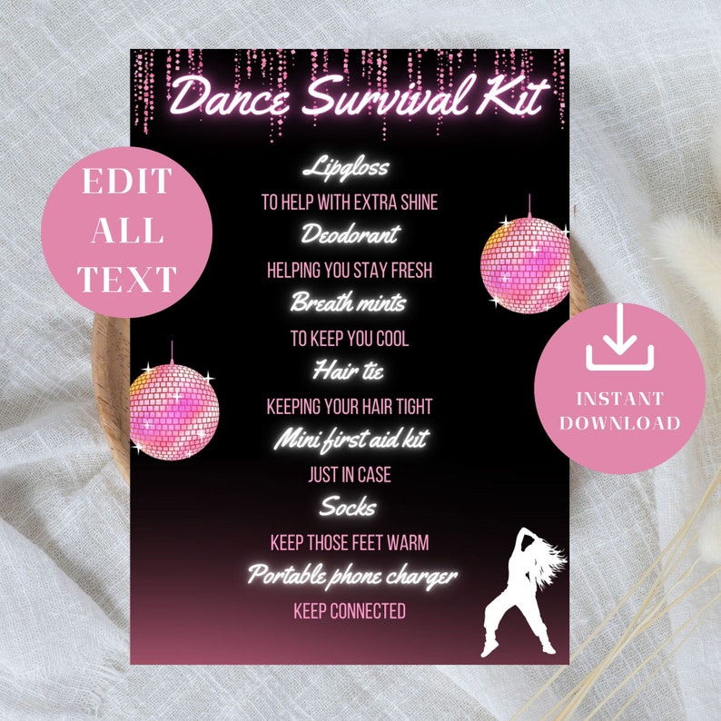 Dance Survival Kit Printable: Competition Gift, Goodie Bag (instant ...