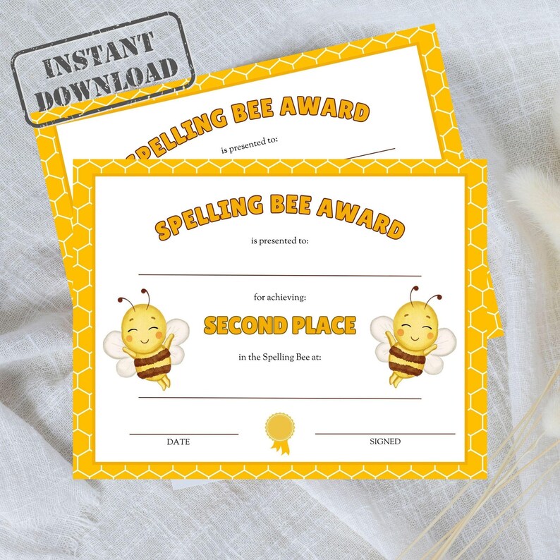 Printable Spelling Bee Award Certificate: First, Second, Third Place ...