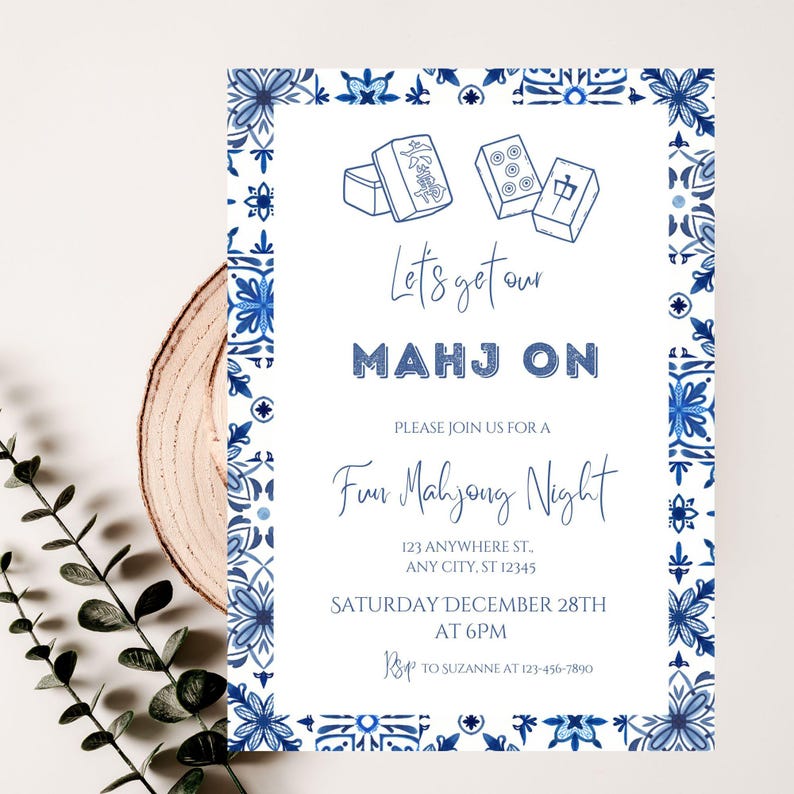 Mahjong Birthday Invitation, Mahj on Party, Mahjong Lessons Invite ...