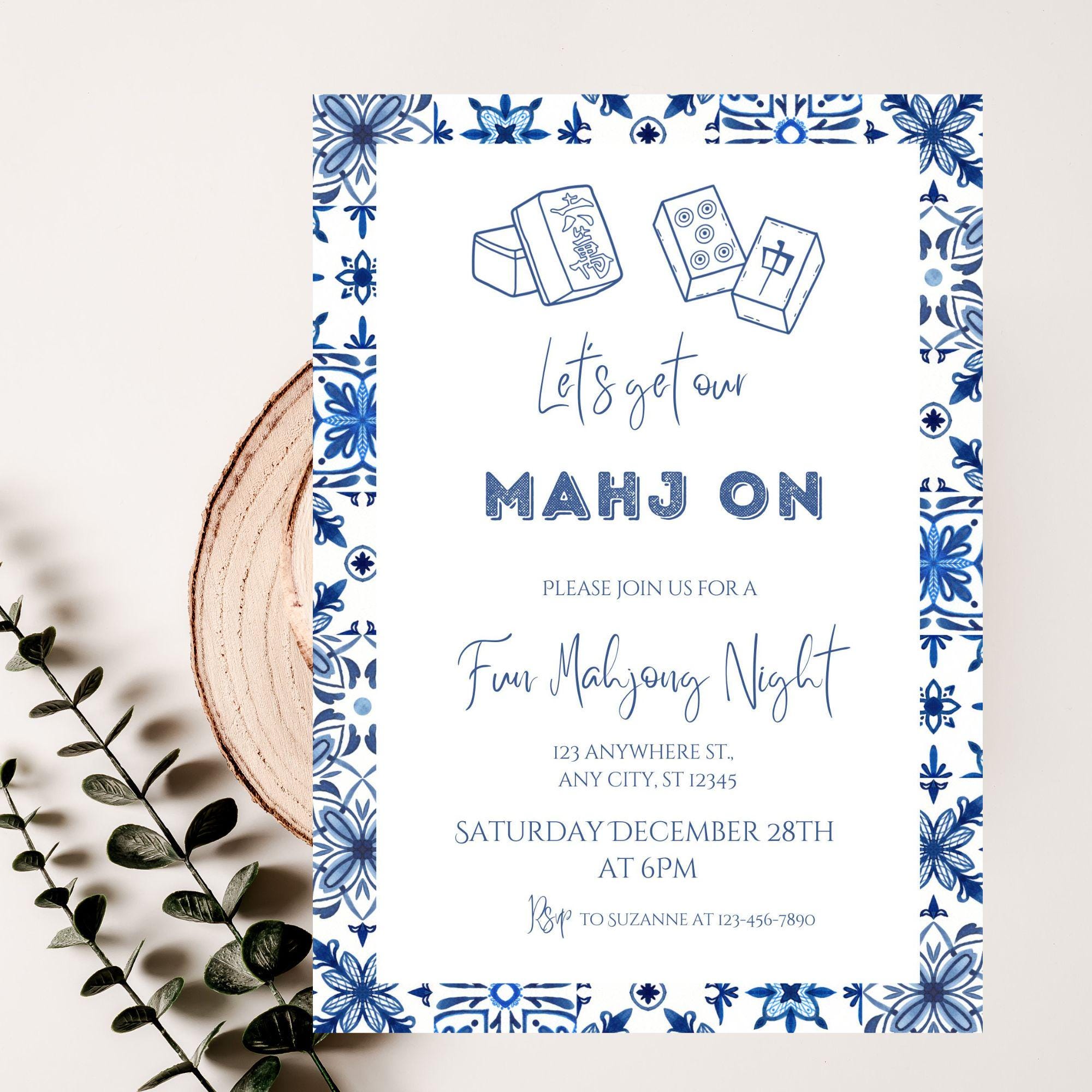 Mahjong Birthday Invitation, Mahj on Party, Mahjong Lessons Invite ...