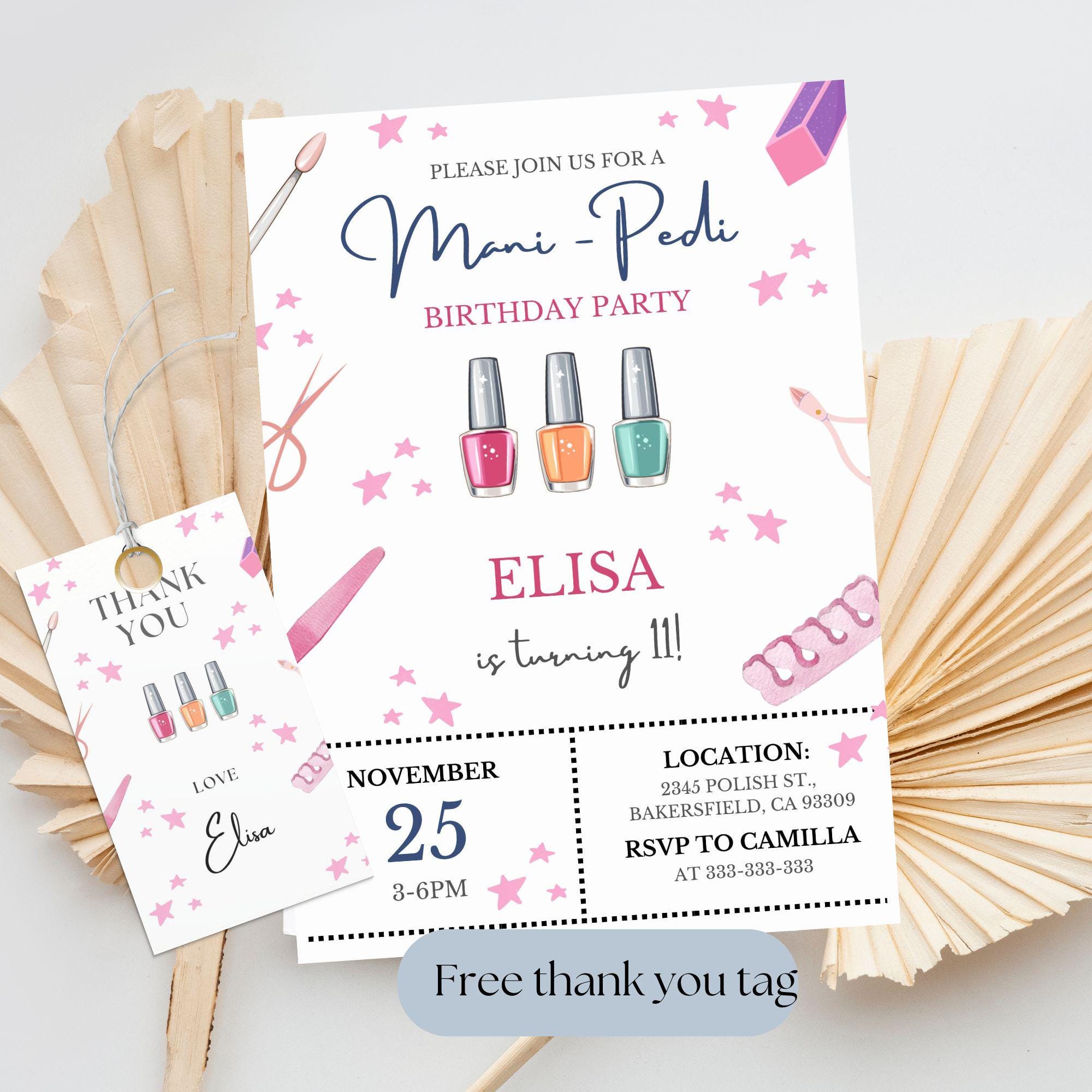 Nail Salon Birthday Invitation: Mani Pedi Spa Party (printable Template ...