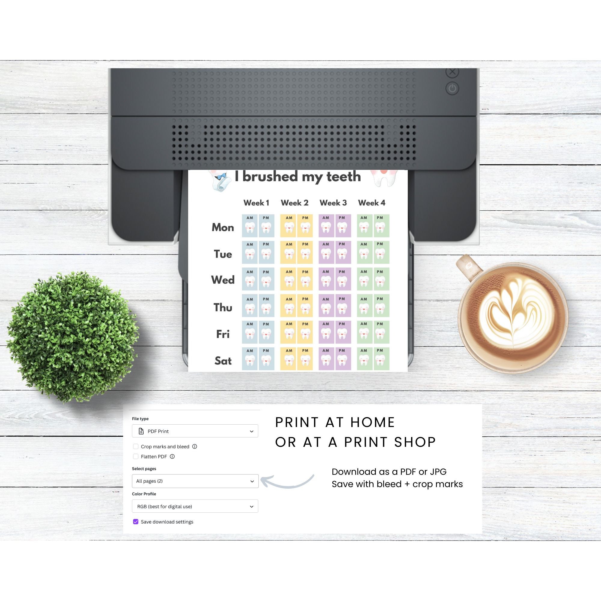 Brush Your Teeth Reward Chart, Printable Editable Daily Checklist for ...