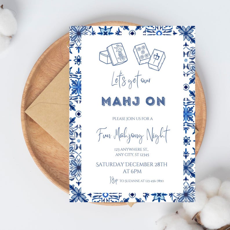 Mahjong Birthday Invitation, Mahj on Party, Mahjong Lessons Invite ...