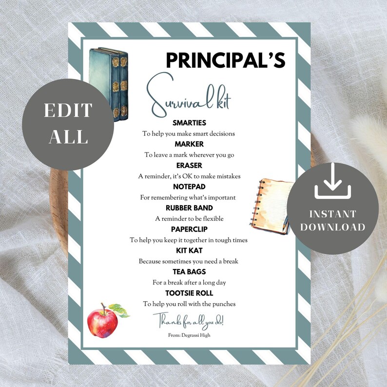 Principal Survival Kit Printable, Back to School, Pta Pto, Appreciation ...