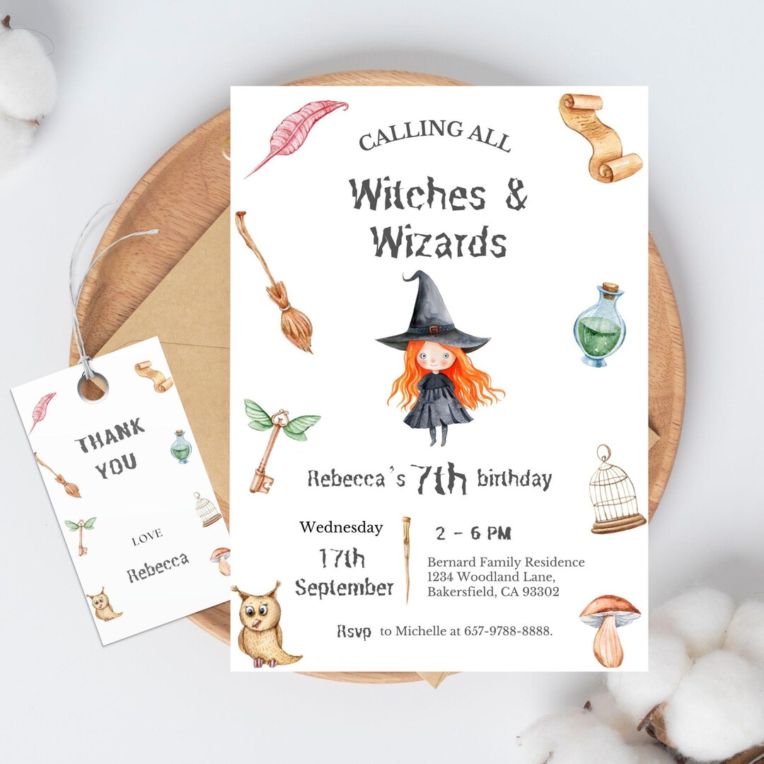 Birthday Invite Witch, Witches and Wizards Bday Party Invitation ...