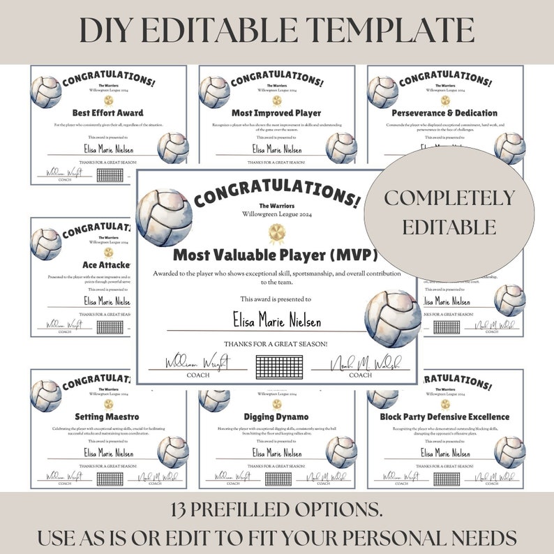 Volleyball Award Certificates, Award Ceremony Certificates, End of ...