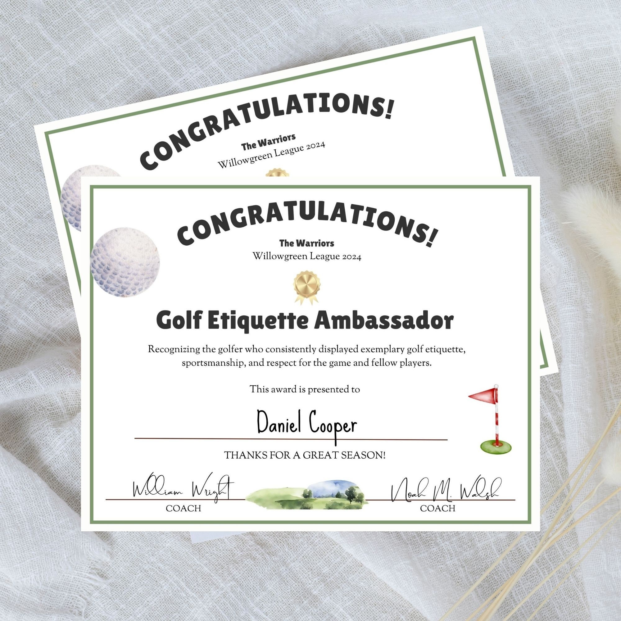Editable Golf Award Certificate: End of Season Banquet (canva Template ...
